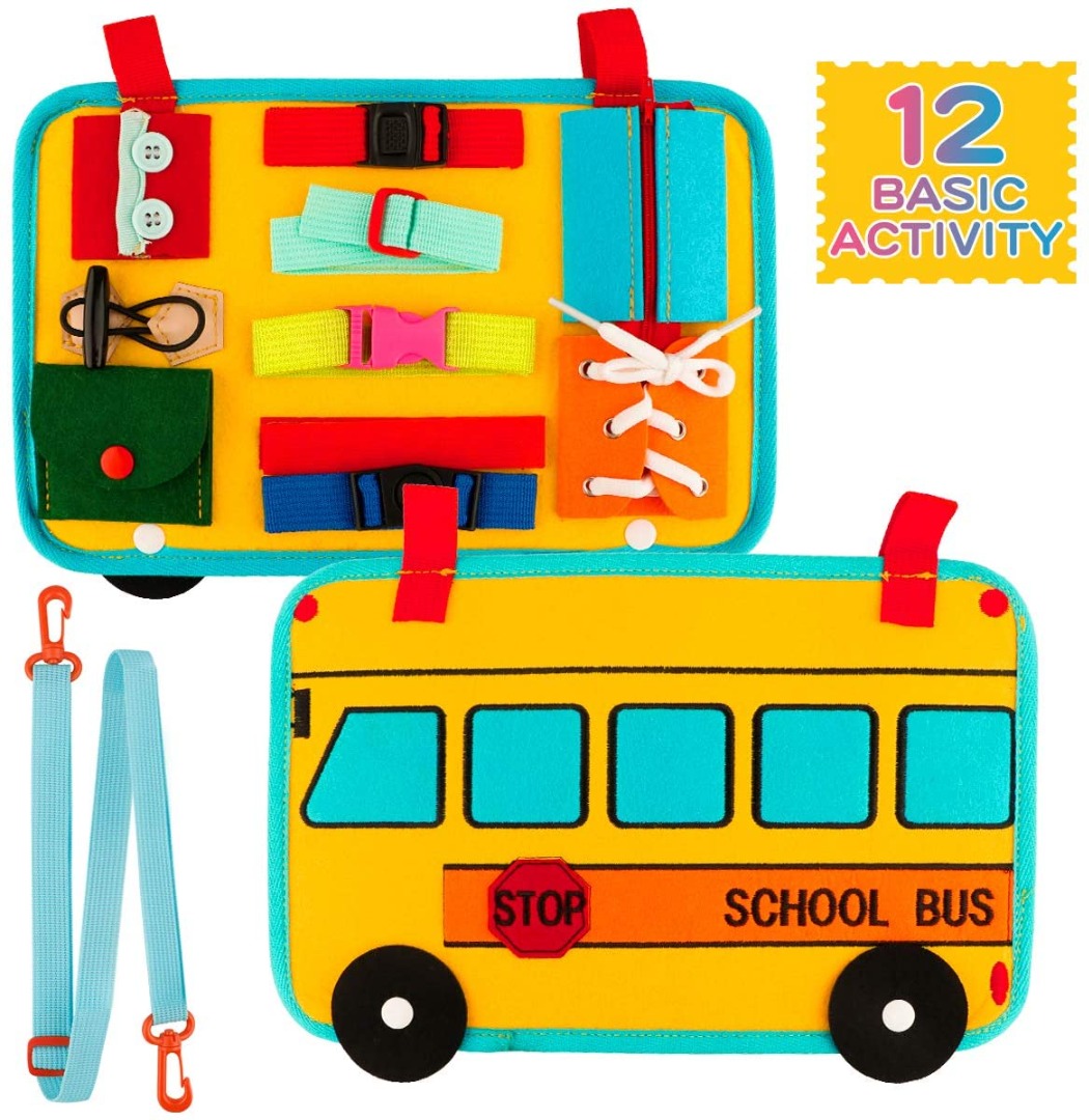 Bus Style Busy Board Montessori Toys Basic Skills Activity Board for ...
