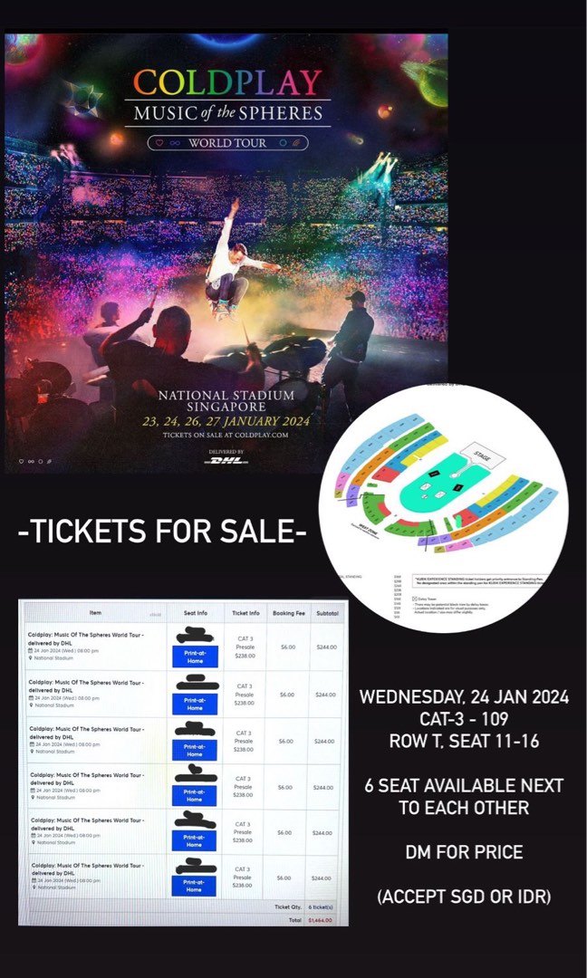 CAT-3, 24 JAN COLDPLAY TICKET SG, Tickets & Vouchers, Event Tickets on ...