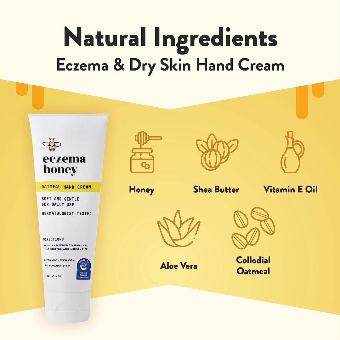 Eczema Honey Oatmeal Hand Cream - Natural Hand & Body Lotion for Eczema ...