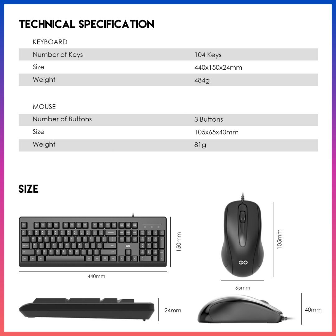 FANTECH Wired Keyboard + Mouse GO Office Combo KM-103 office keyboard ...