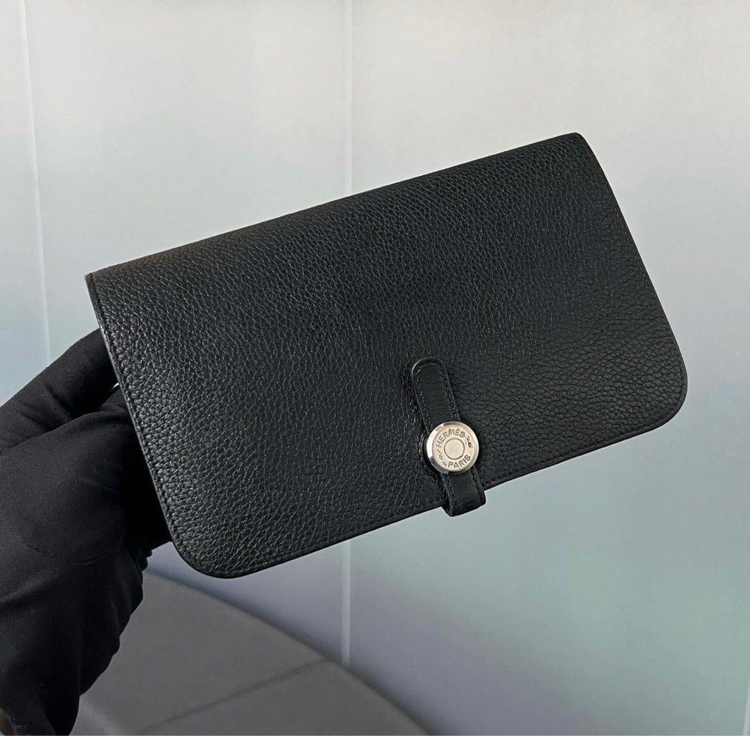 Hermes Dogon Duo Wallet Black Togo, Luxury, Bags & Wallets on Carousell