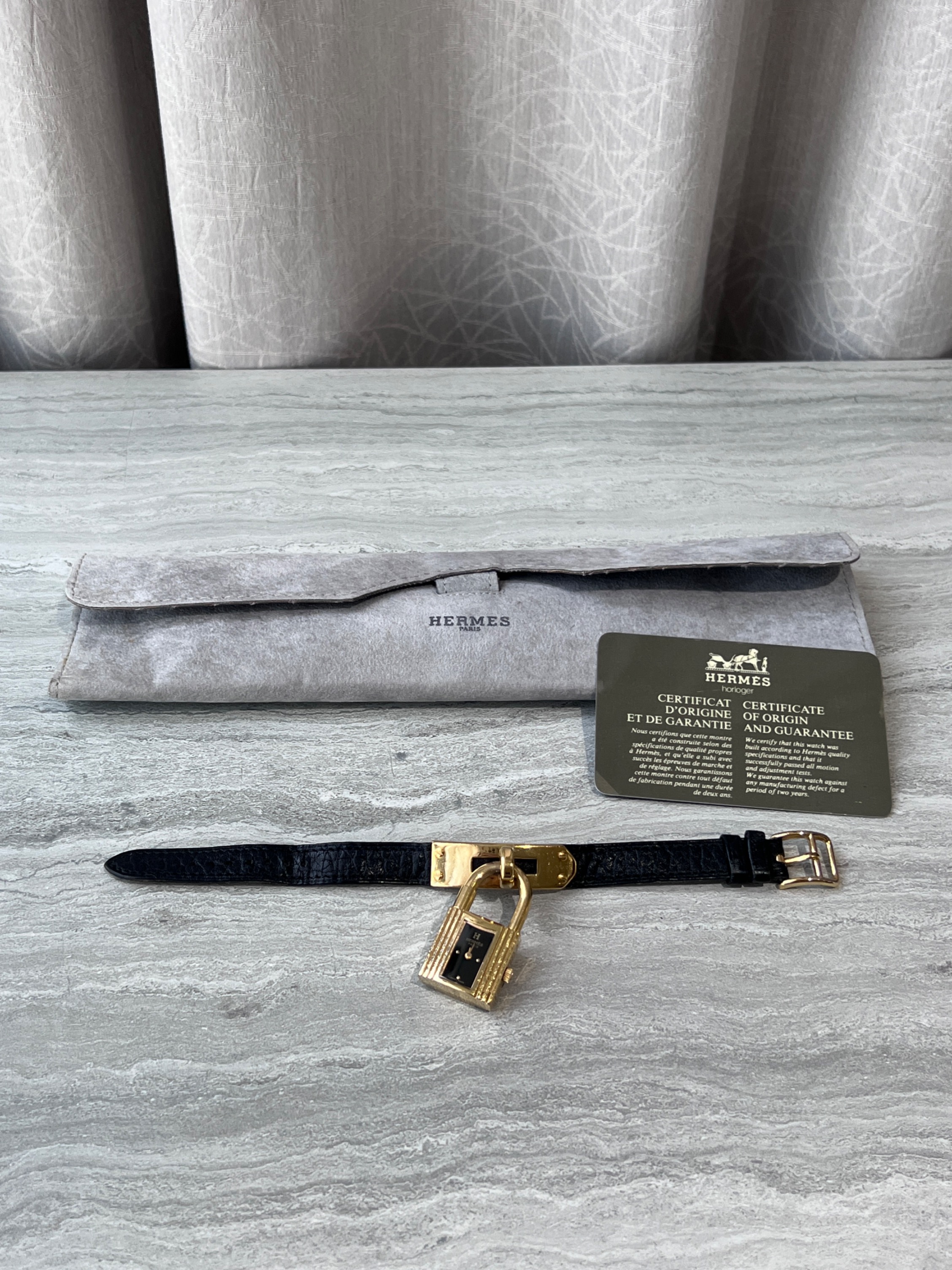 Hermes Kelly Watch, Vintage Black Leather GHW, Luxury, Watches on Carousell