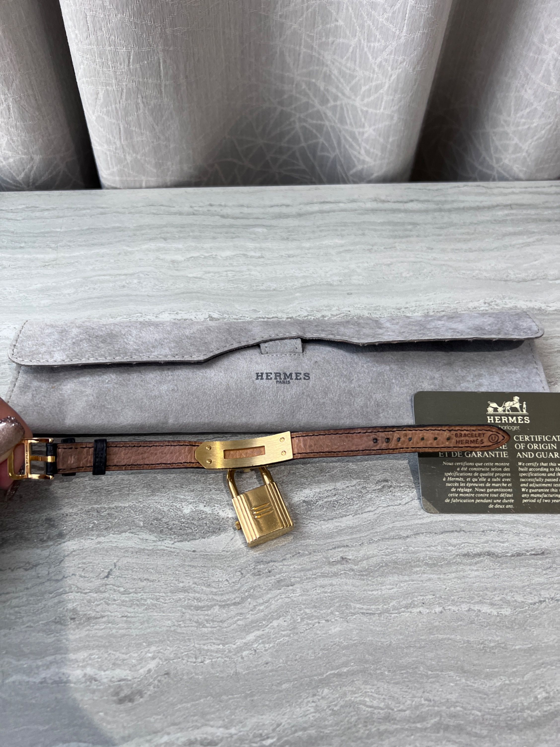 Hermes Kelly Watch, Vintage Black Leather GHW, Luxury, Watches on Carousell