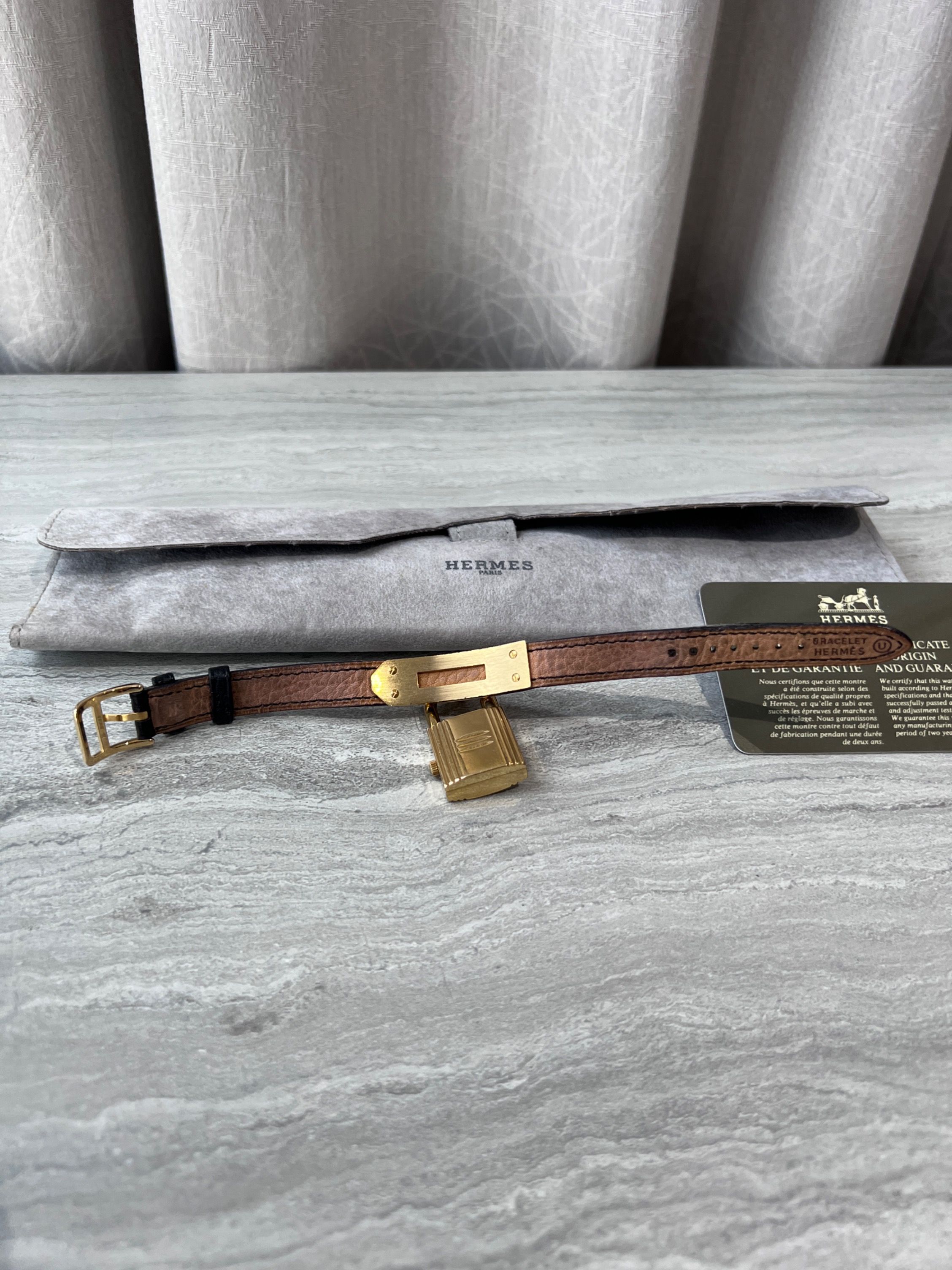 Hermes Kelly Watch, Vintage Black Leather GHW, Luxury, Watches on Carousell