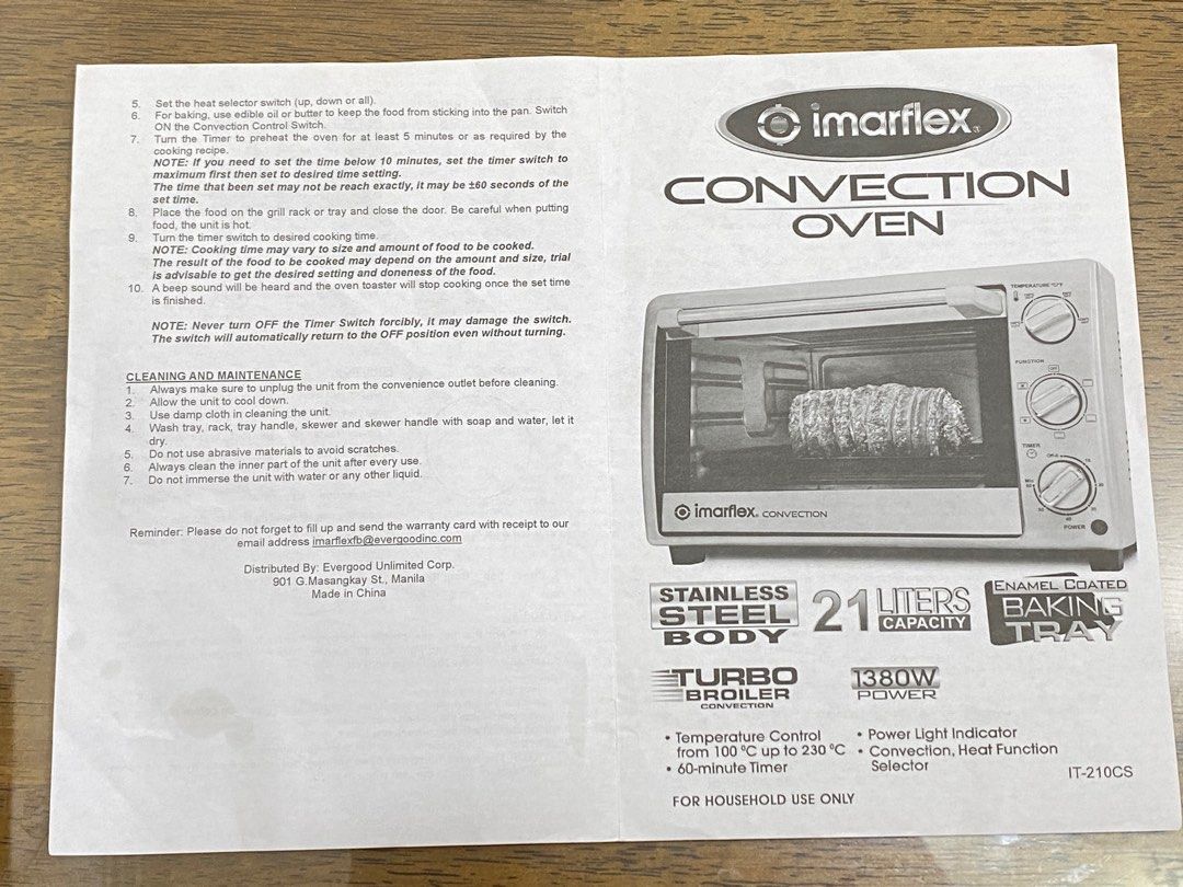 Imarflex Convection Oven 21 Liters Turbo Broiler, TV & Home Appliances ...