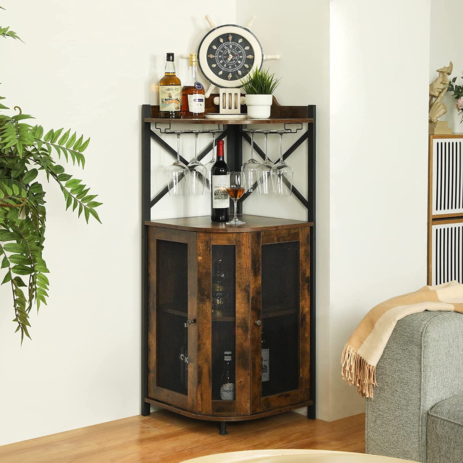 JKsmart Corner Bar Cabinet with Glass Holder,Industrial Wine Cabinet ...