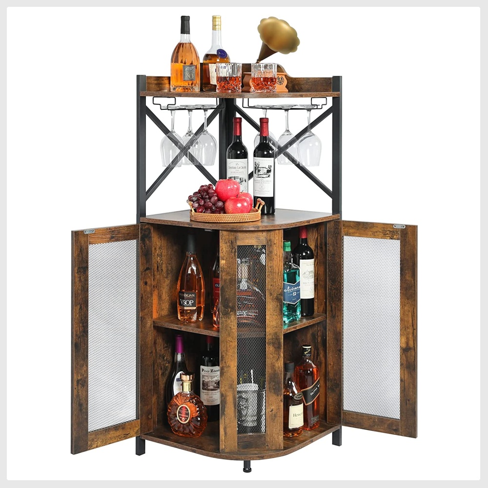 JKsmart Corner Bar Cabinet with Glass Holder,Industrial Wine Cabinet ...