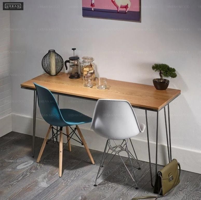 LEANNA Modern Industrial Solid Wood Slim Study Table, Furniture & Home ...