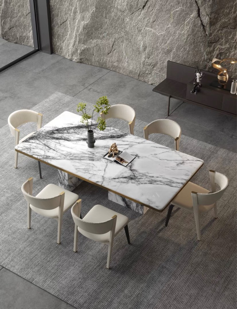 LEVO Modern Natural Marble Dining Table, Furniture & Home Living ...