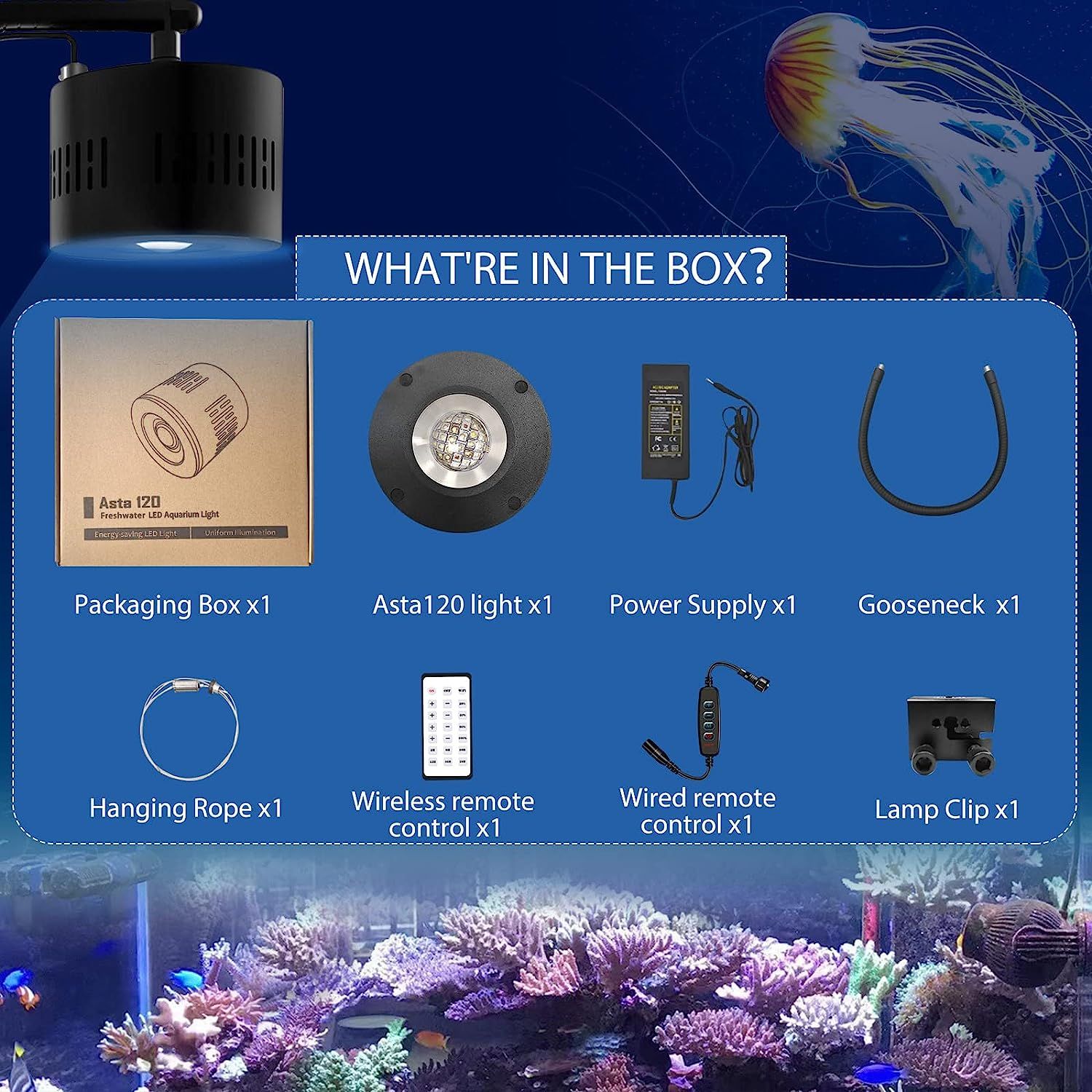 Lominie Aquarium Light for Fish TanK (S120-Blue) Lominie Full Spectrum ...