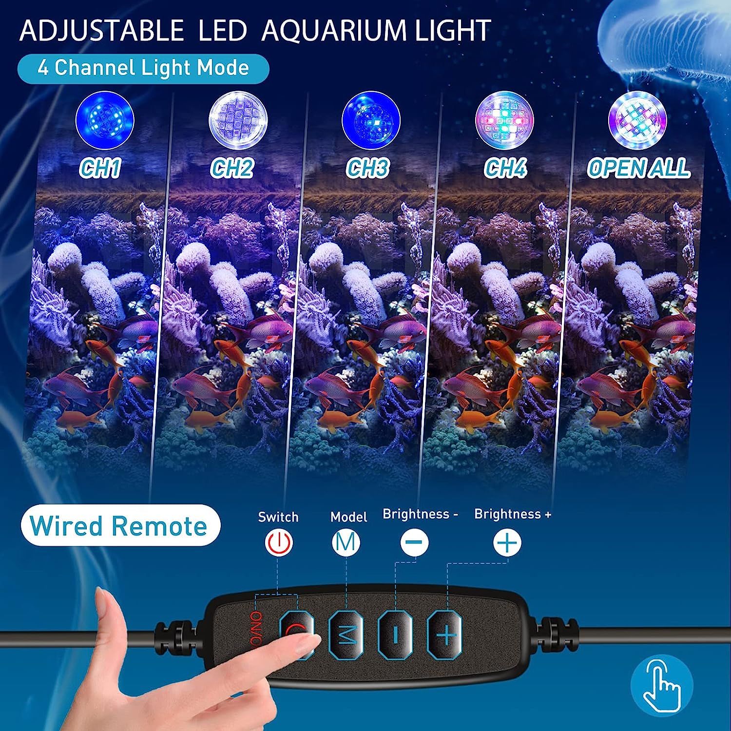 Lominie Aquarium Light for Fish TanK (S120-Blue) Lominie Full Spectrum Aquarium Lights,80W Clip ...