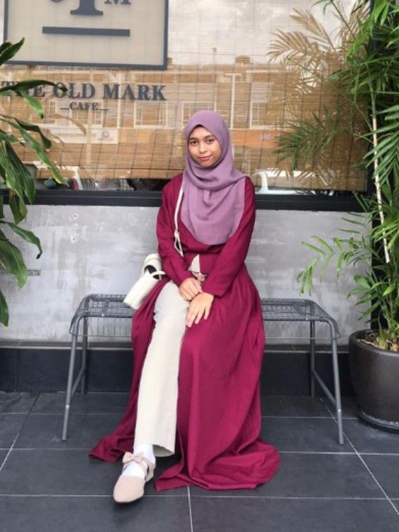 Long Maxi Dress Middle Slit Split Brown, Women's Fashion, Muslimah ...