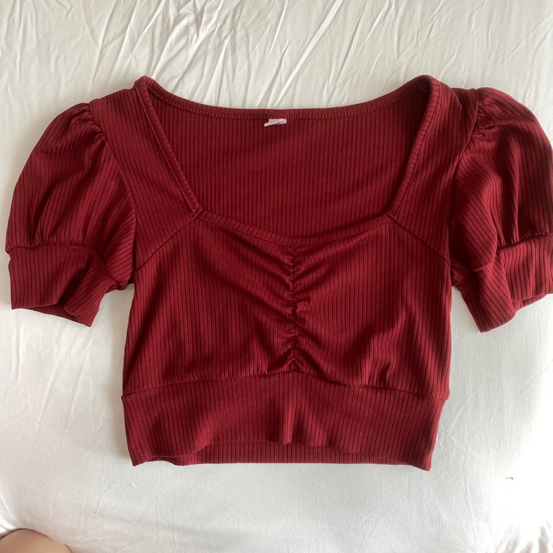 maroon red top, Women's Fashion, Tops, Shirts on Carousell