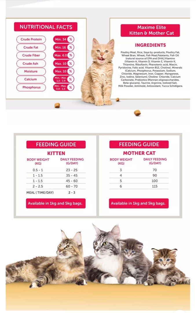 MAXIME Elite Dry Premium Cat Food Kitten & Mother Cat - Milk Flavor 5kg ...