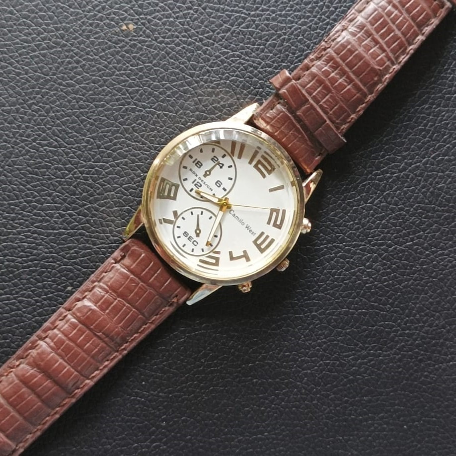 Men's Fashion Watch Brown Leather Strap Gold on White Face Kox Design ...