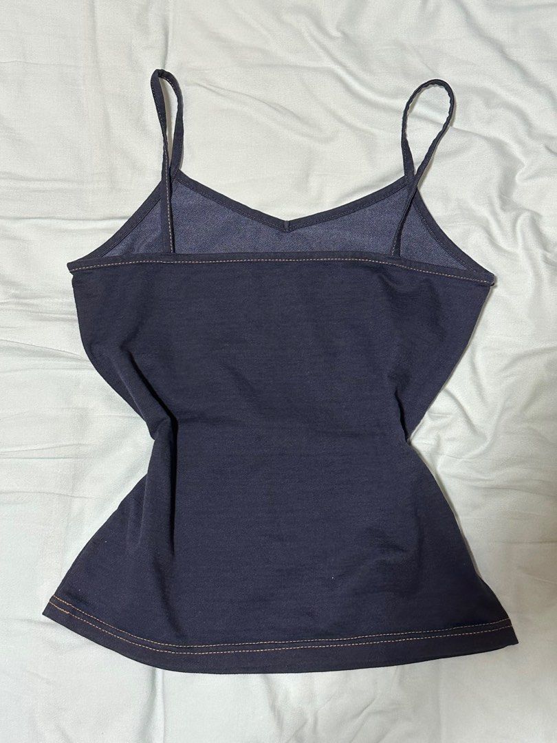 navy blue cami top w golden trimmings, Women's Fashion, Tops ...