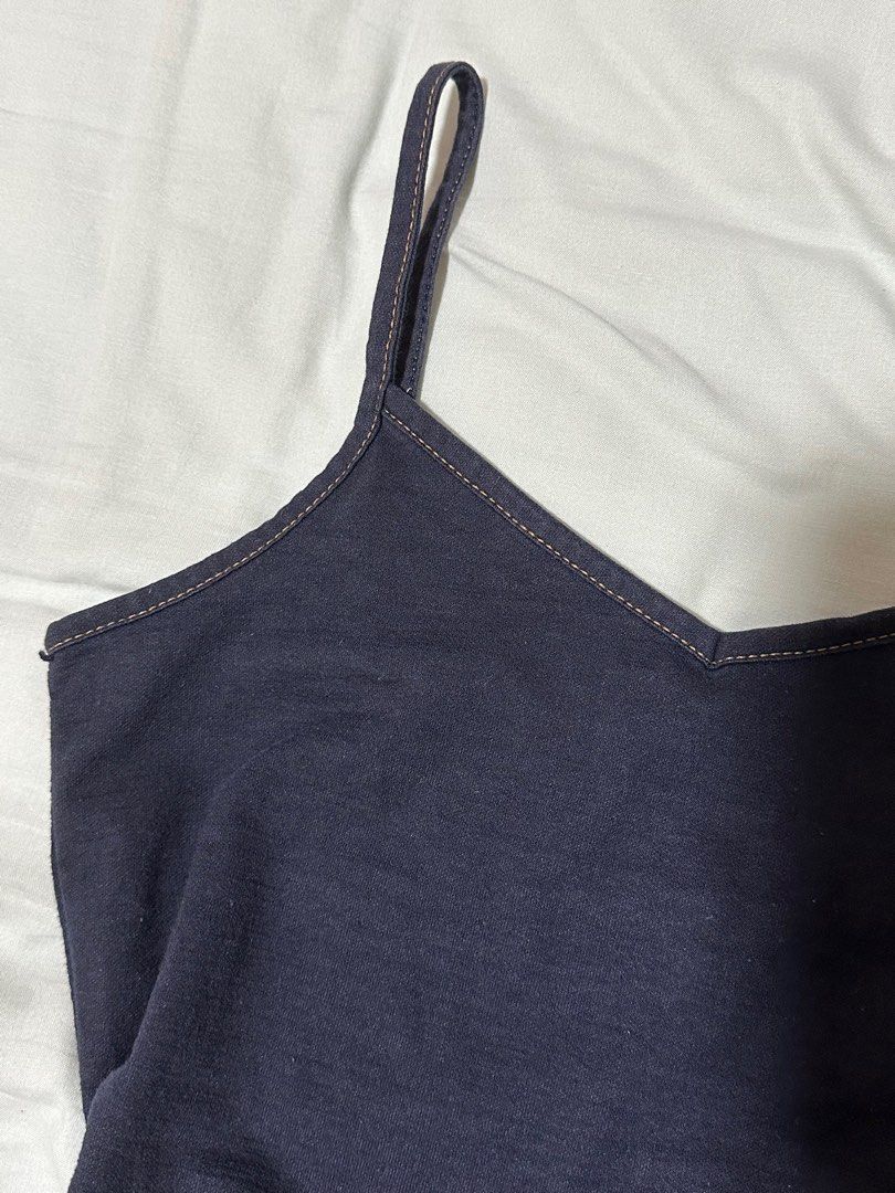 navy blue cami top w golden trimmings, Women's Fashion, Tops ...