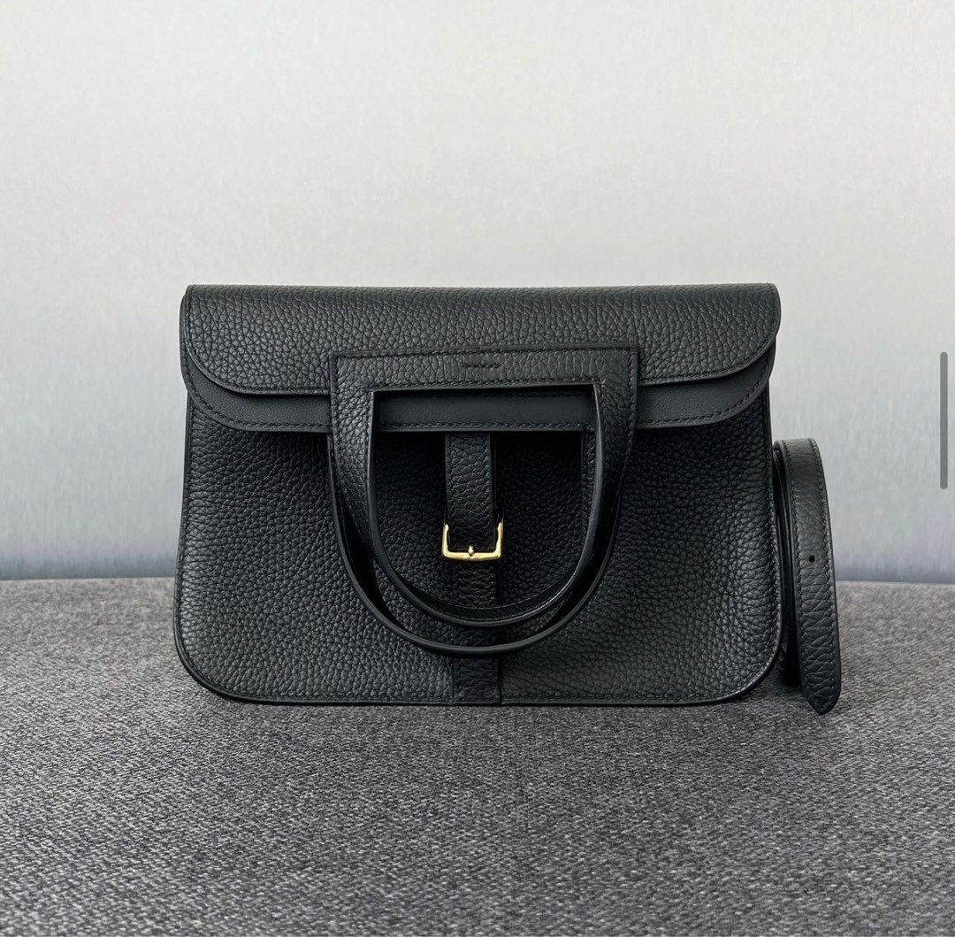 NEW Hermes Halzan 25 Black Clemence Ghw, Luxury, Bags & Wallets on Carousell
