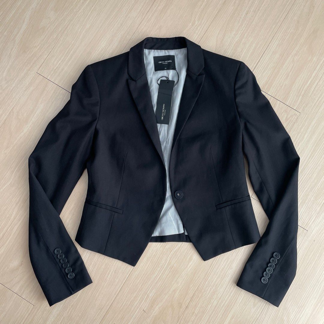 NEW with Tag G2000 Woman Essential Black Semi Crop Long Sleeve Blazer Suit Jacket Outer Party ...