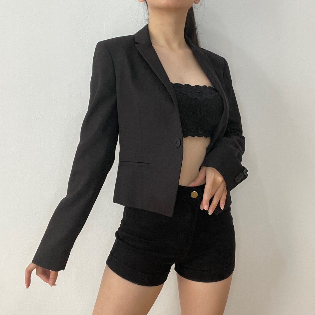 NEW with Tag G2000 Woman Essential Black Semi Crop Long Sleeve Blazer ...