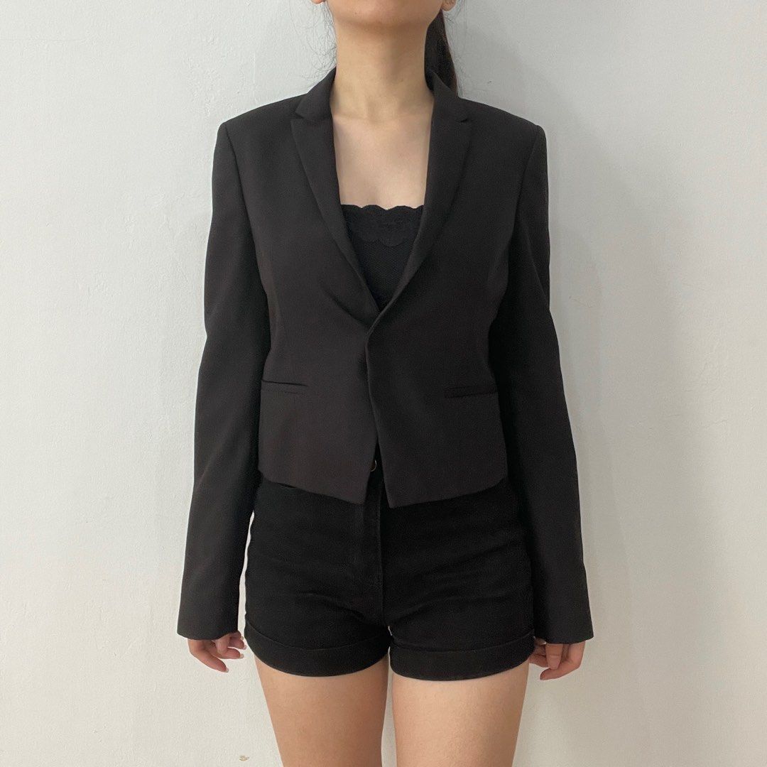 NEW with Tag G2000 Woman Essential Black Semi Crop Long Sleeve Blazer ...
