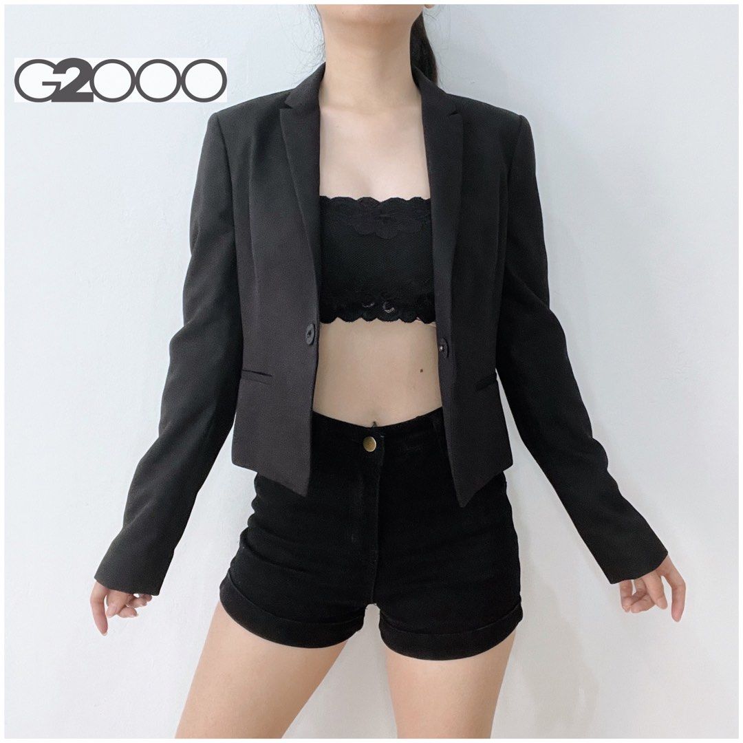 NEW with Tag G2000 Woman Essential Black Semi Crop Long Sleeve Blazer ...