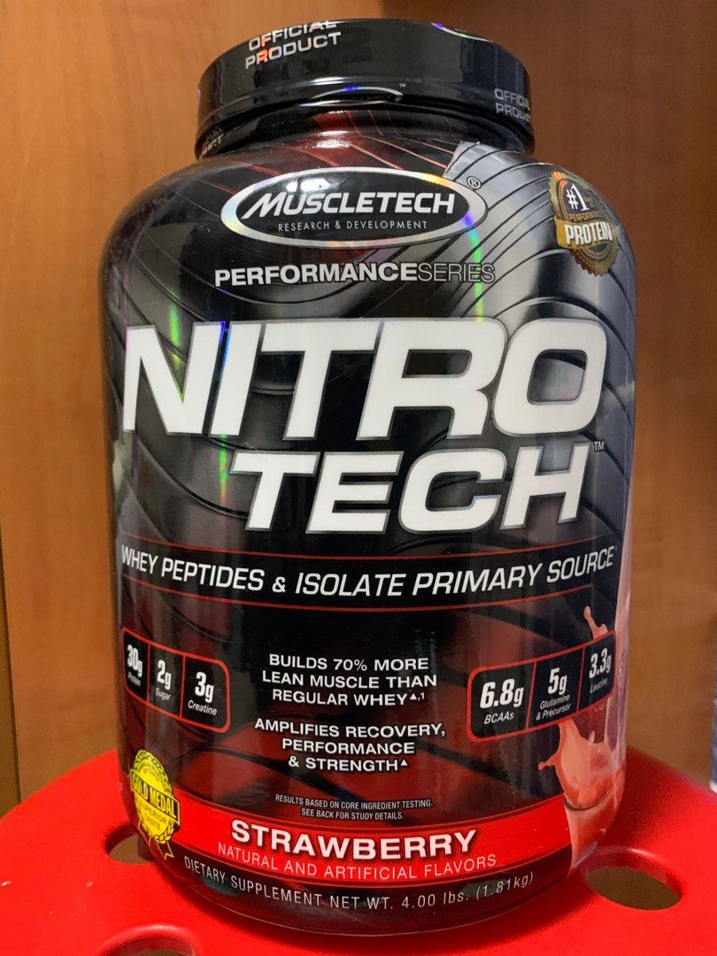 Nitro Tech whey protein supplement 1.8kg, Health & Nutrition, Health ...