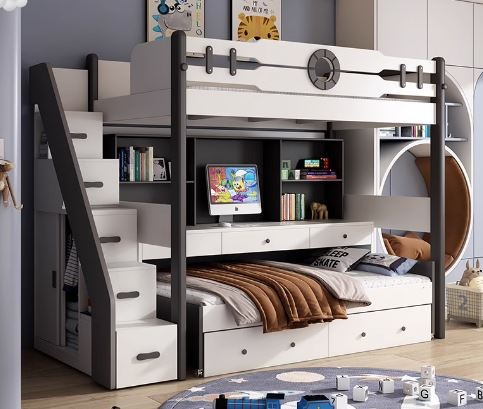 Nordic upper bed and lower table combination bed small apartment bunk ...