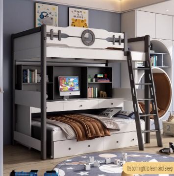 Nordic upper bed and lower table combination bed small apartment bunk ...