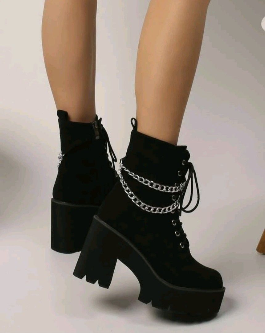 Platform Boots with Chain Detail, Women's Fashion, Footwear, Boots on ...