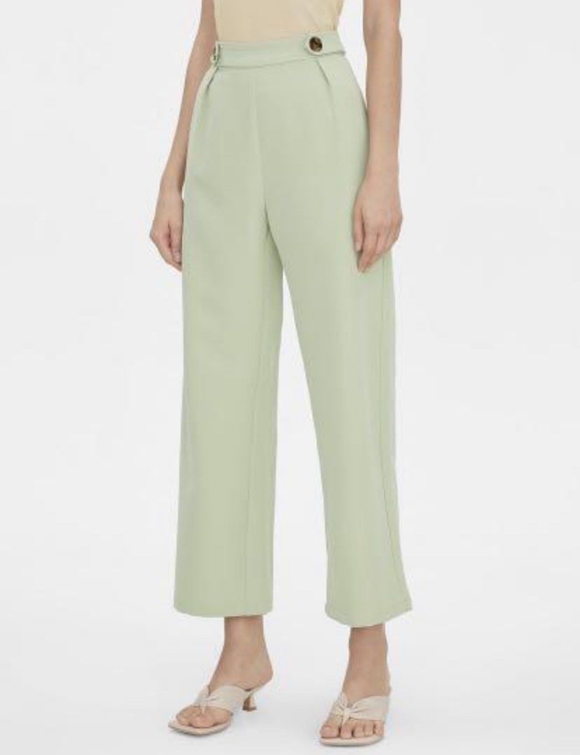Pomelo Wide Leg Button Pants Celana Hijau Sage Mint Green, Fesyen Wanita, Pakaian Wanita ...