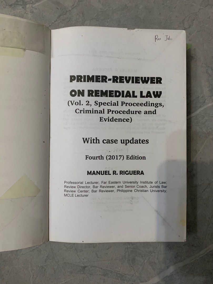 Primer- Reviewer On Remedial Law (Volume 1, Civil Procedure & Volume 2 ...