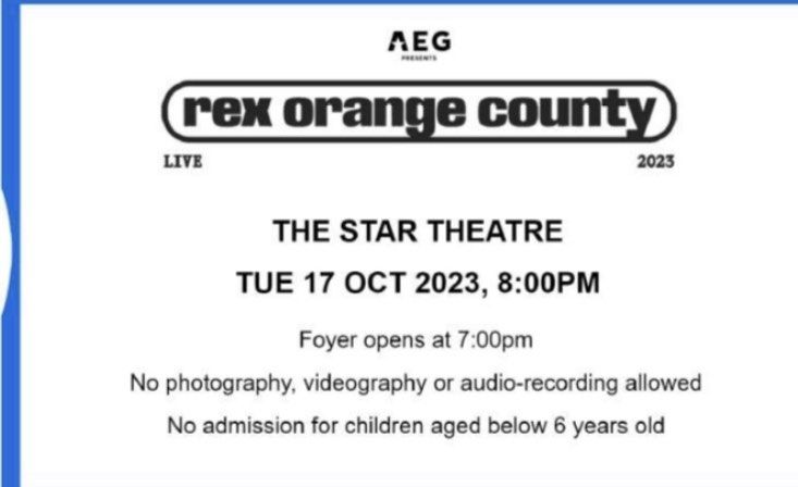 Rex orange county tickets, Tickets & Vouchers, Event Tickets on Carousell