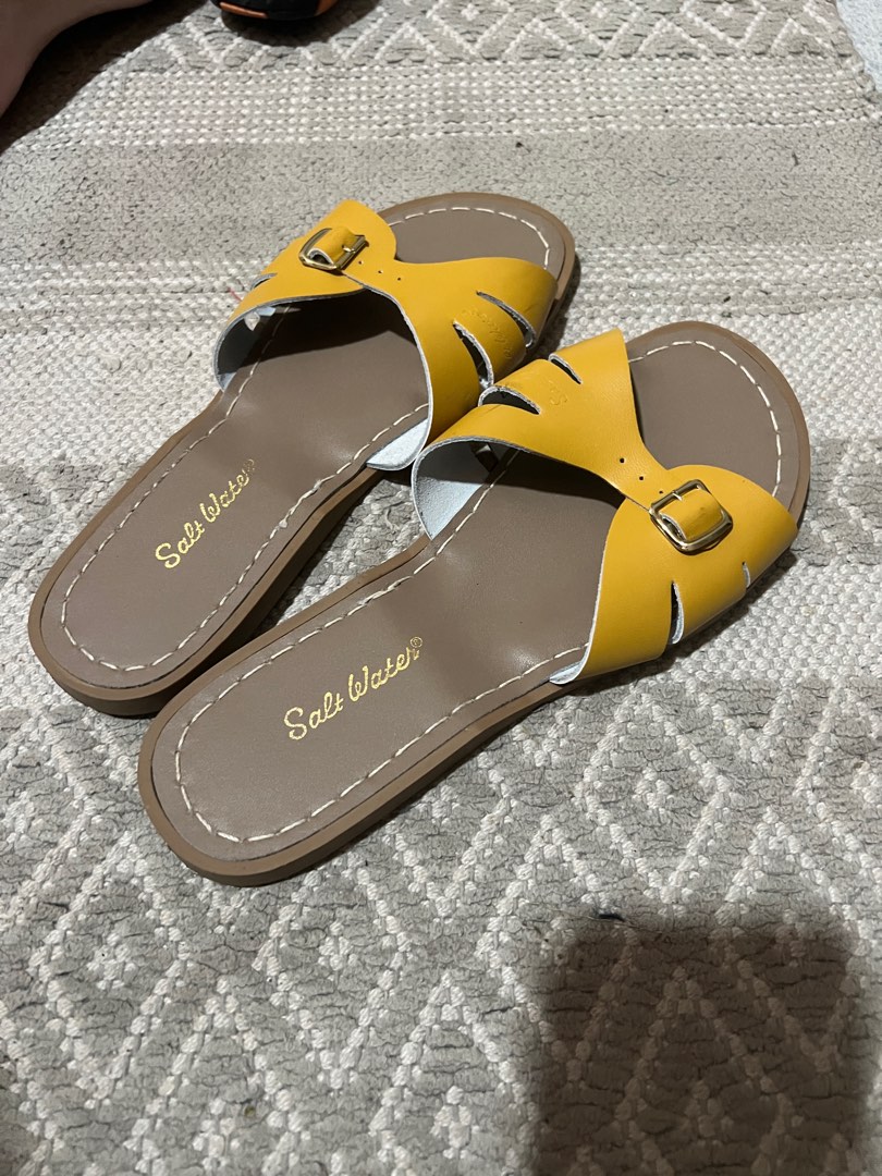 Salt Water Slides in Mustard, Women's Fashion, Footwear, Flipflops and ...