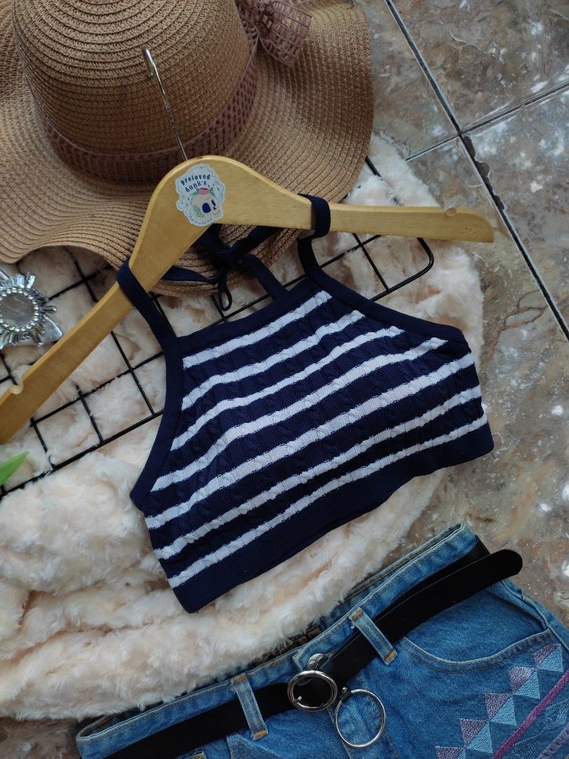 Tanktop sport bra cup bra helterneck rajut blaster navy putih bikini ...