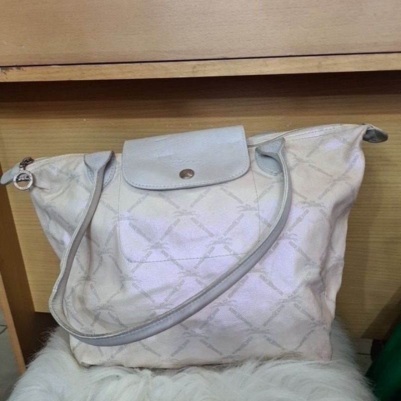 TAS LONG CHAMP PEARL WHITE, Fesyen Wanita, Tas & Dompet di Carousell