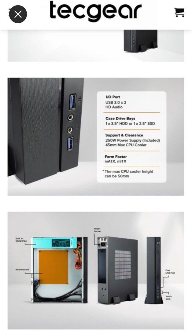 Tecgear slim core casing + PSU 250w only, Computers & Tech, Parts ...
