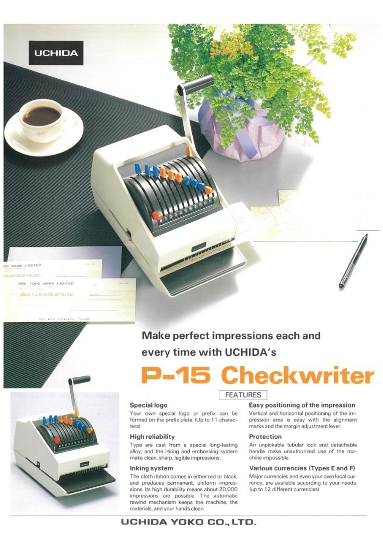 Uchida P-15 Checkwriter, Computers & Tech, Office & Business Technology on Carousell