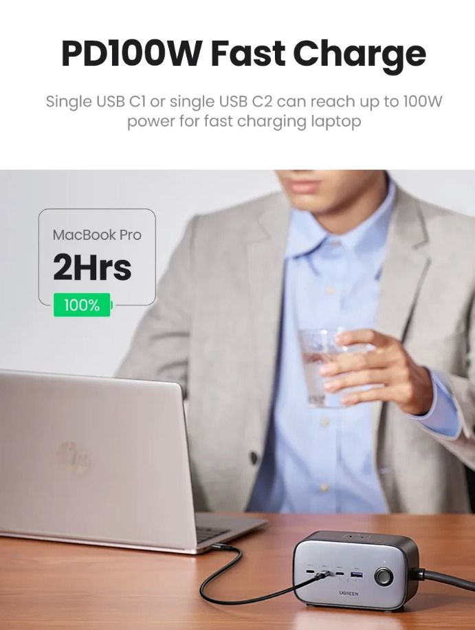 UGREEN GaN Power Socket, DigiNest Pro 100W USB C Charging Station, 7-in ...