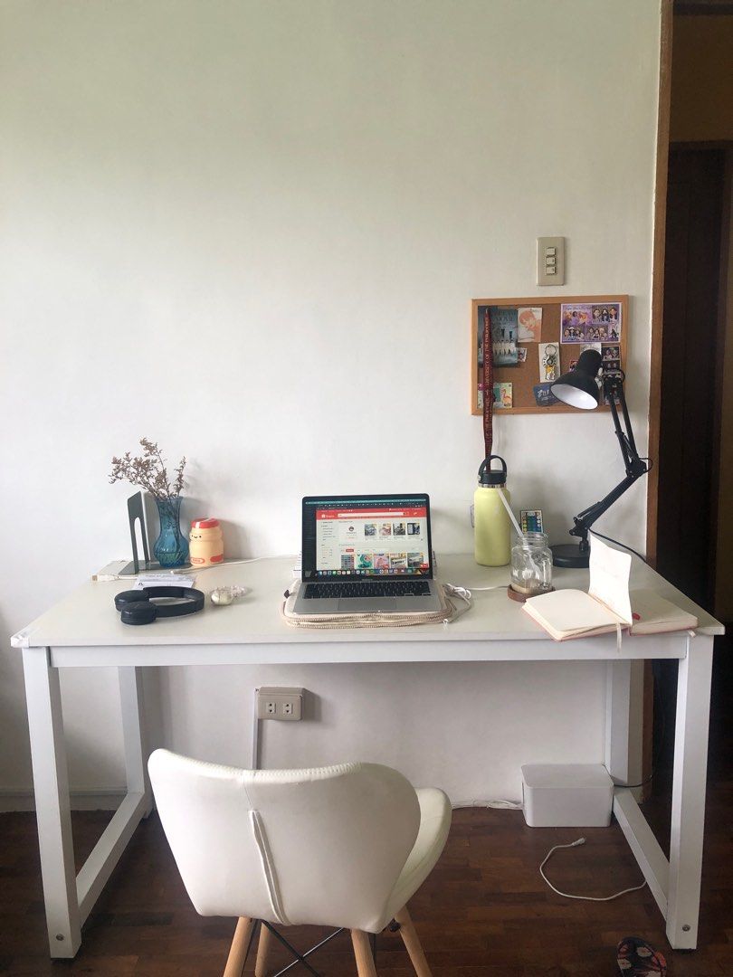 White Study Table Nordic Minimalist on Carousell