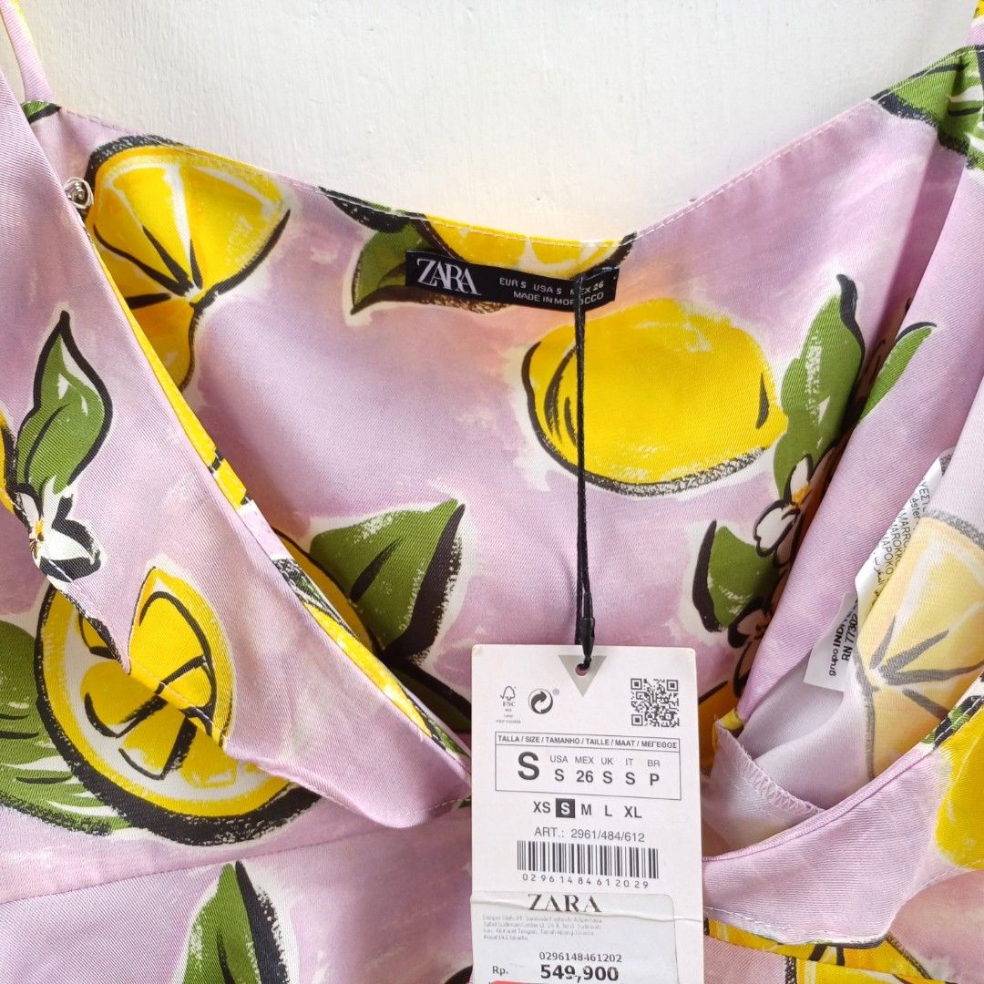 ZARA WOMAN LEMON PRINT TOP BARU ASLI ORIGINAL, Fesyen Wanita, Pakaian ...