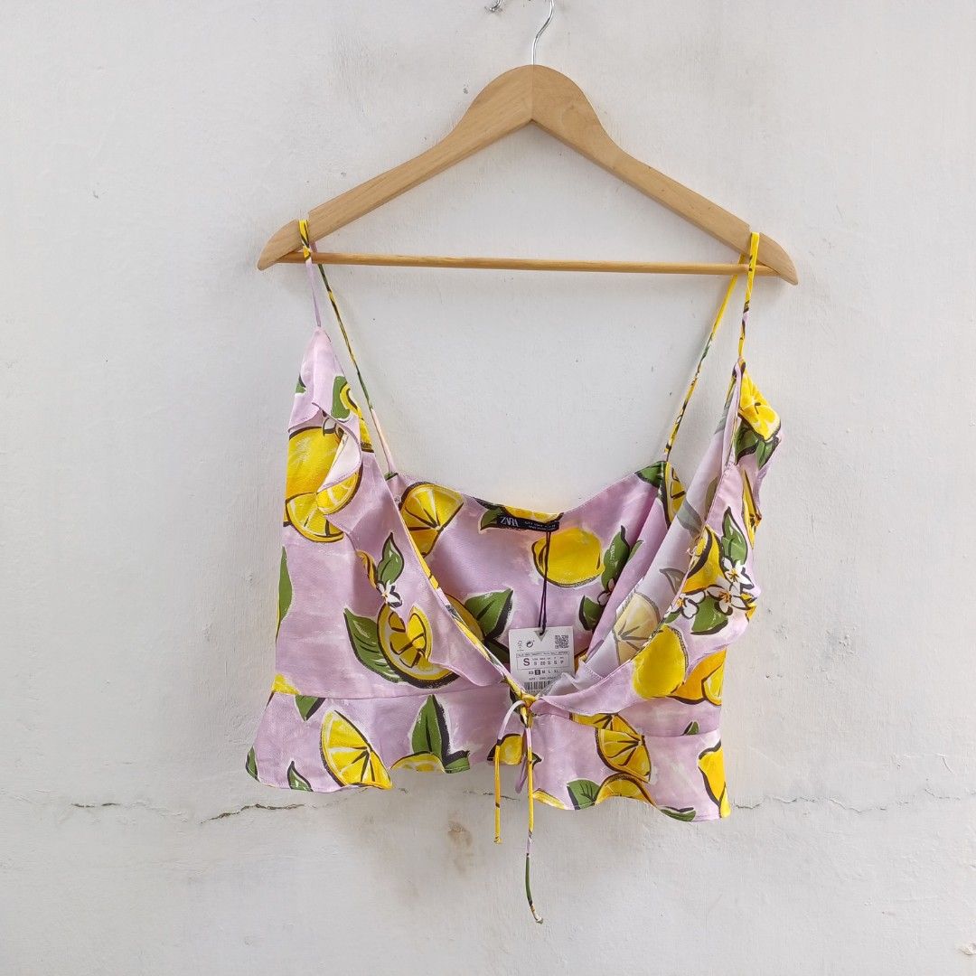 ZARA WOMAN LEMON PRINT TOP BARU ASLI ORIGINAL, Fesyen Wanita, Pakaian ...