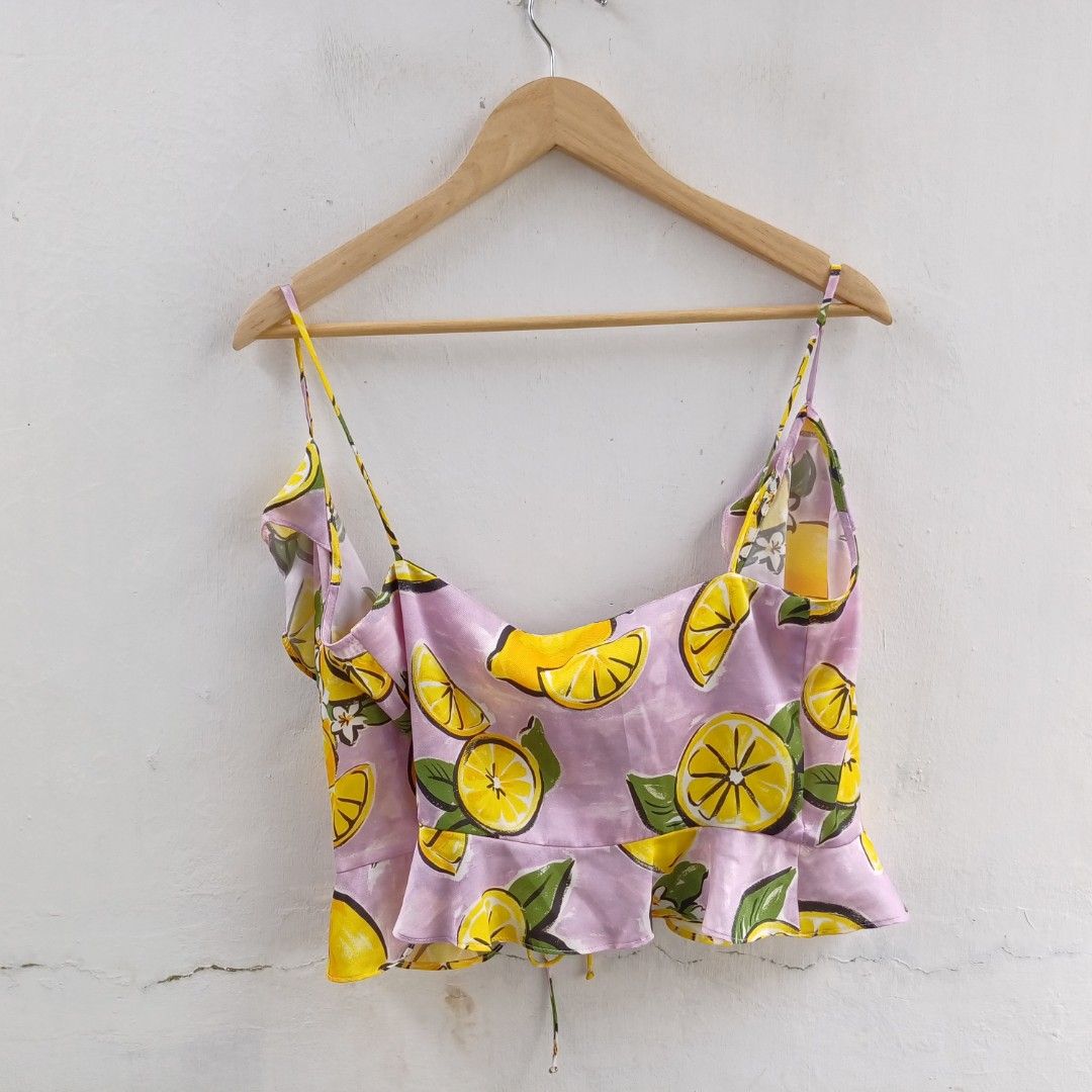 ZARA WOMAN LEMON PRINT TOP BARU ASLI ORIGINAL, Fesyen Wanita, Pakaian ...