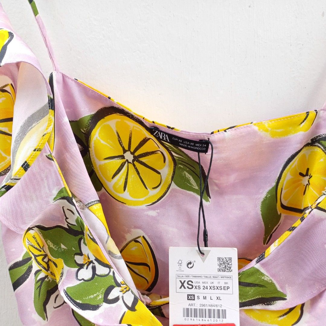 ZARA WOMAN LEMON PRINT TOP BARU ASLI ORIGINAL, Fesyen Wanita, Pakaian ...