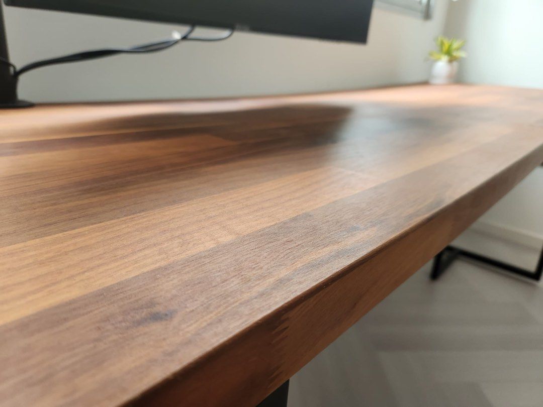 1.8m Walnut Color Solid Wood Office Study Computer Table Top w Black ...