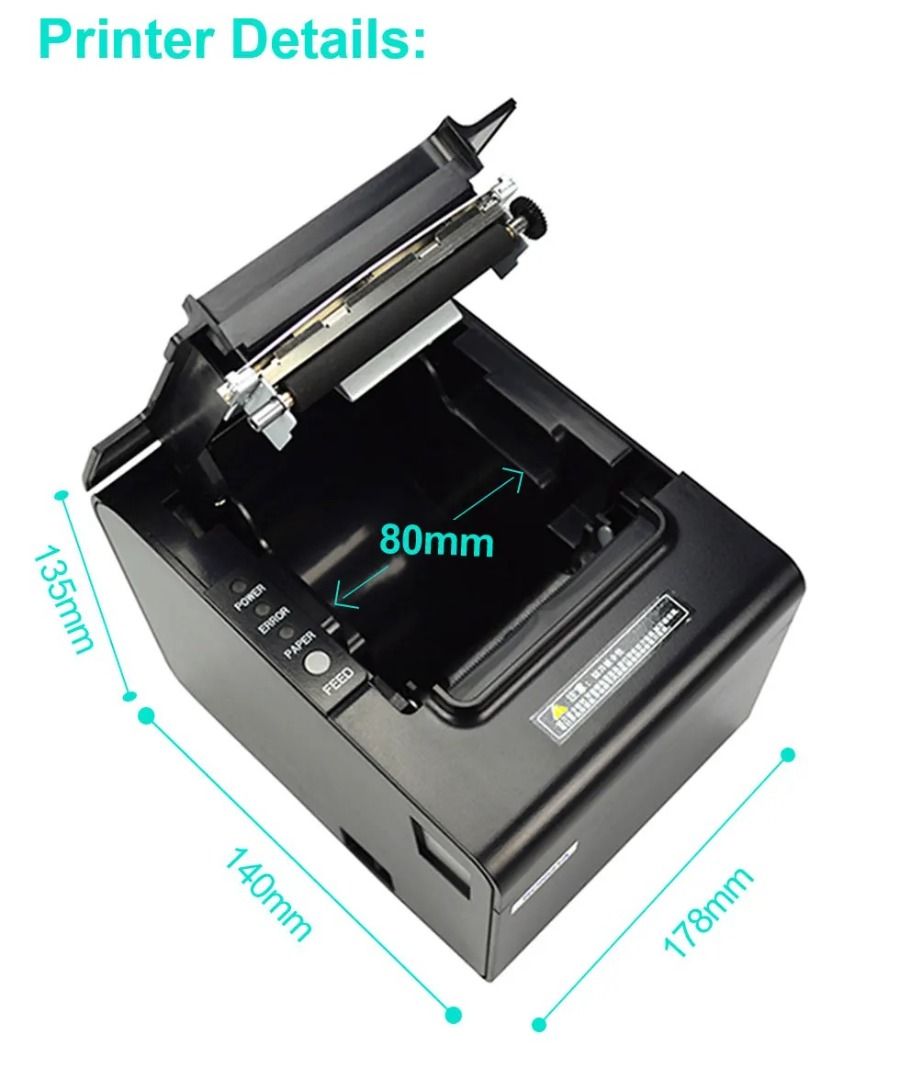 80mm Thermal Receipt Desk Printer Automatic Cutter Restaurant Kitchen ...