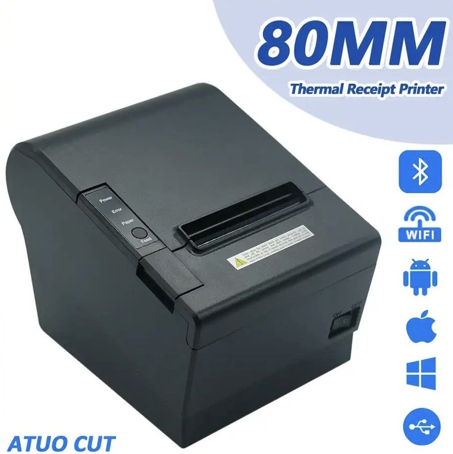 80mm Thermal Receipt Desk Printer Automatic Cutter Restaurant Kitchen ...