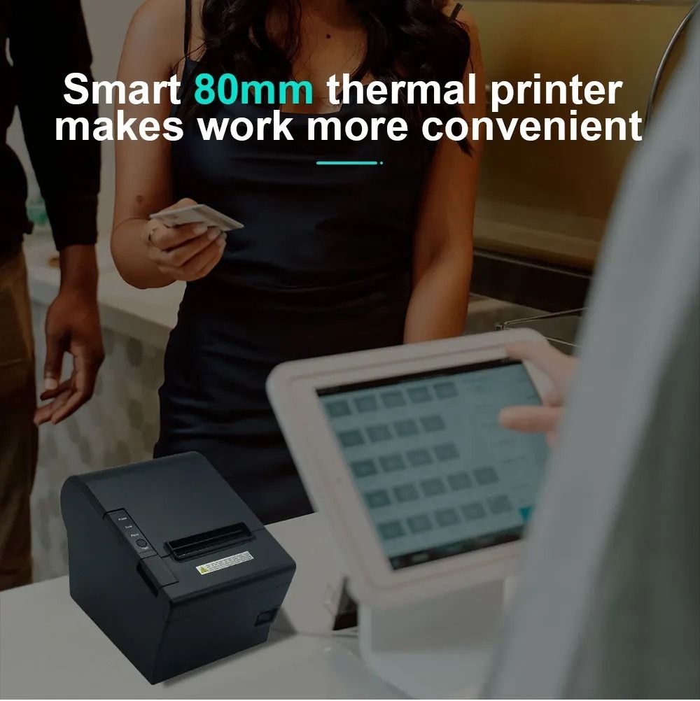 80mm Thermal Receipt Desk Printer Automatic Cutter Restaurant Kitchen ...