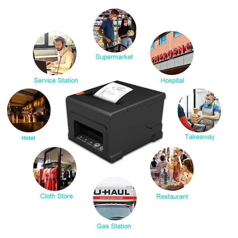 80mm Thermal Receipt Printer Machine Automatic Cutter Restaurant ...