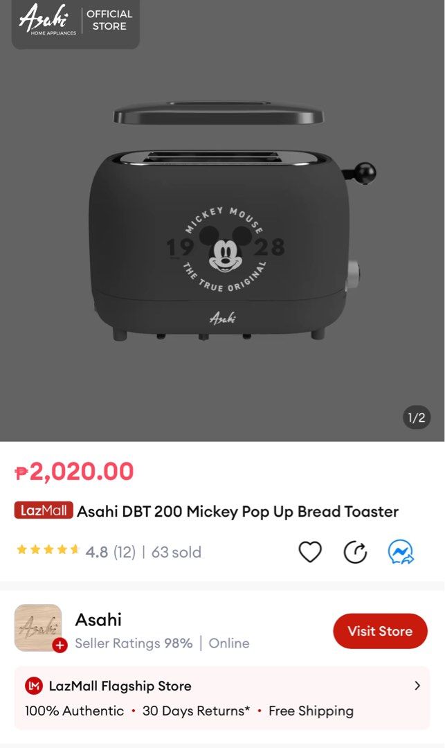 Asahi Mickey Mouse Toaster, TV & Home Appliances, Kitchen Appliances ...